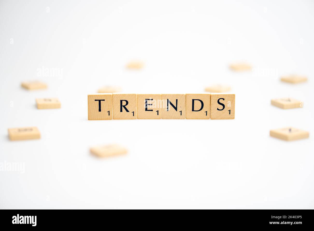 TRENDS word written on white background. TRENDS text on white for your ...
