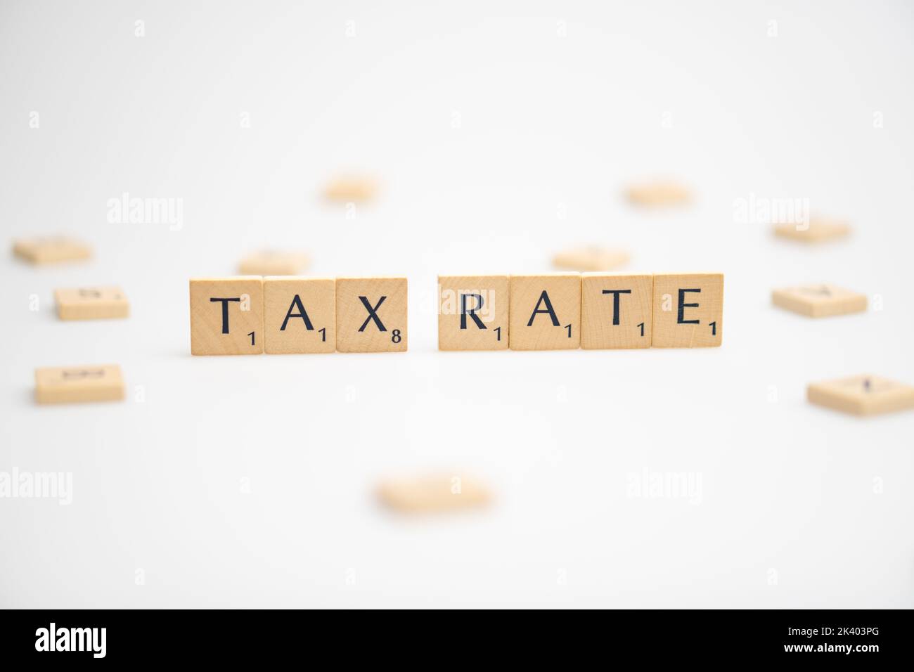 TAX RATE word written on white background. TAX RATE text on white for ...