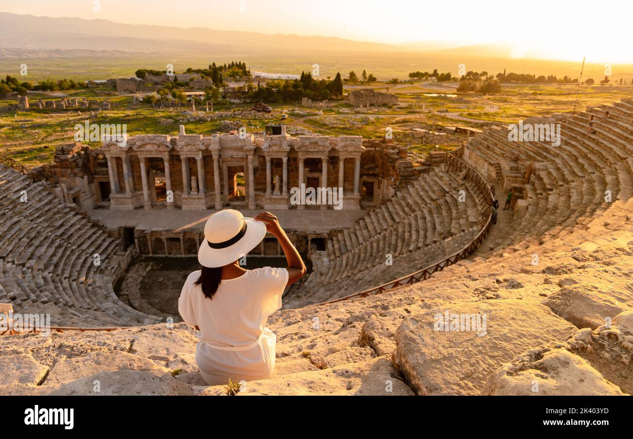 Hierapolis ancient city Pamukkale Turkey, sunset by the ruins Unesco ...