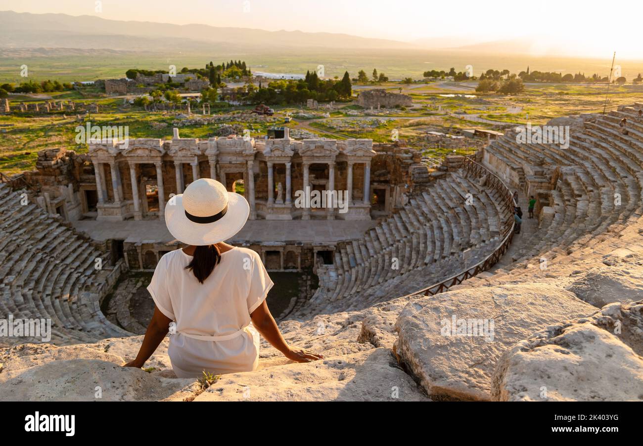 Hierapolis ancient city Pamukkale Turkey, sunset by the ruins Unesco ...