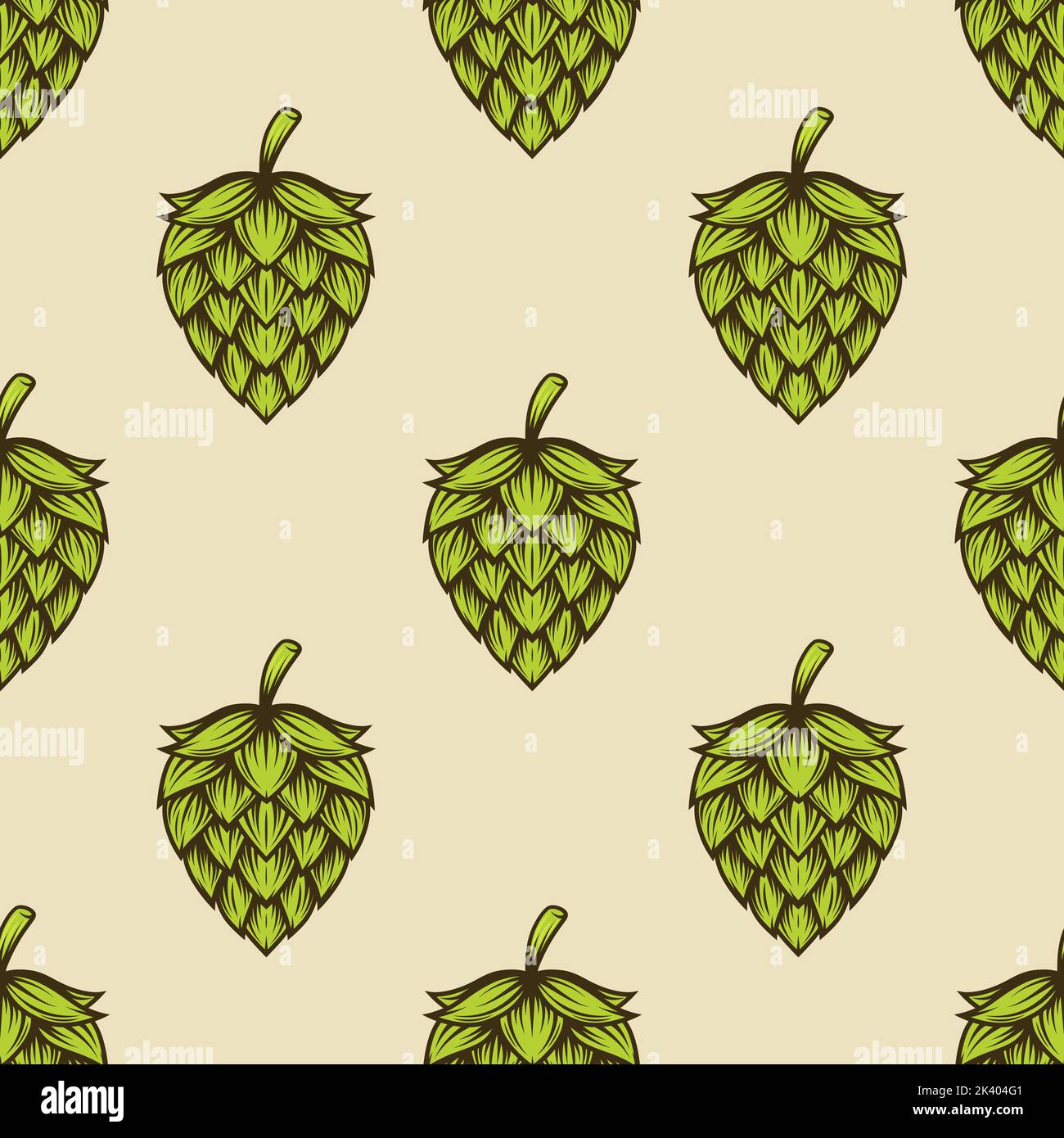 Vector Seamless Pattern with Green Hand Drawn Cartoon Hop. Design ...