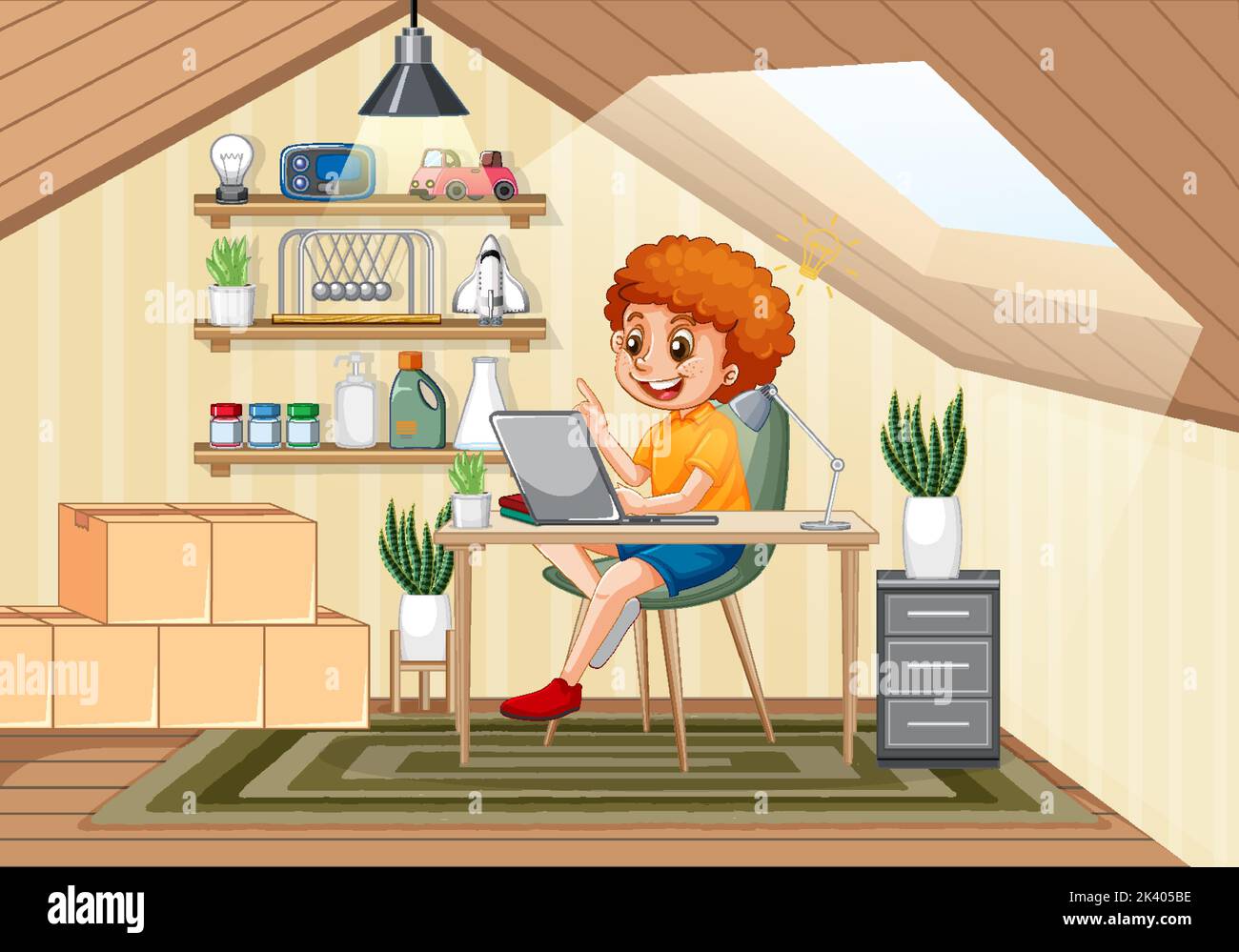 A boy using laptop for online learning illustration Stock Vector Image ...