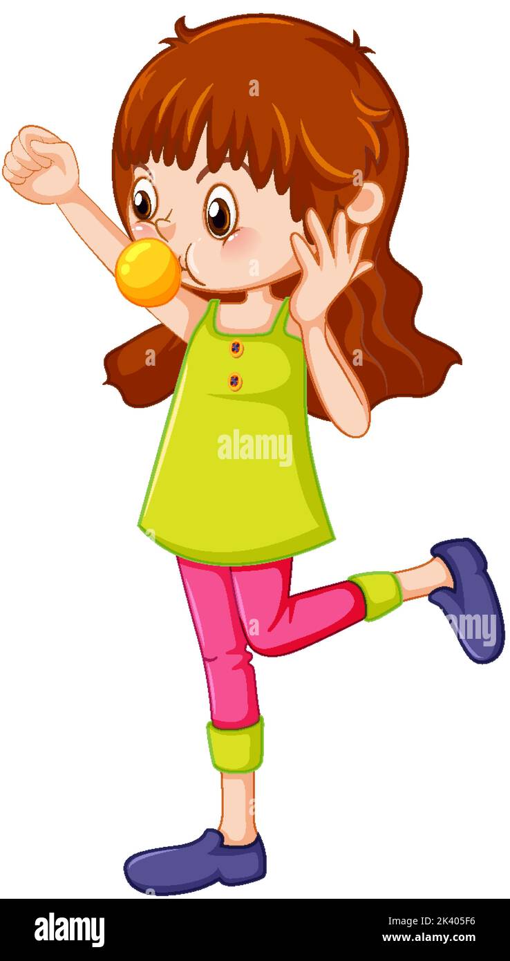 Cute girl with bubble gum illustration Stock Vector Image & Art - Alamy