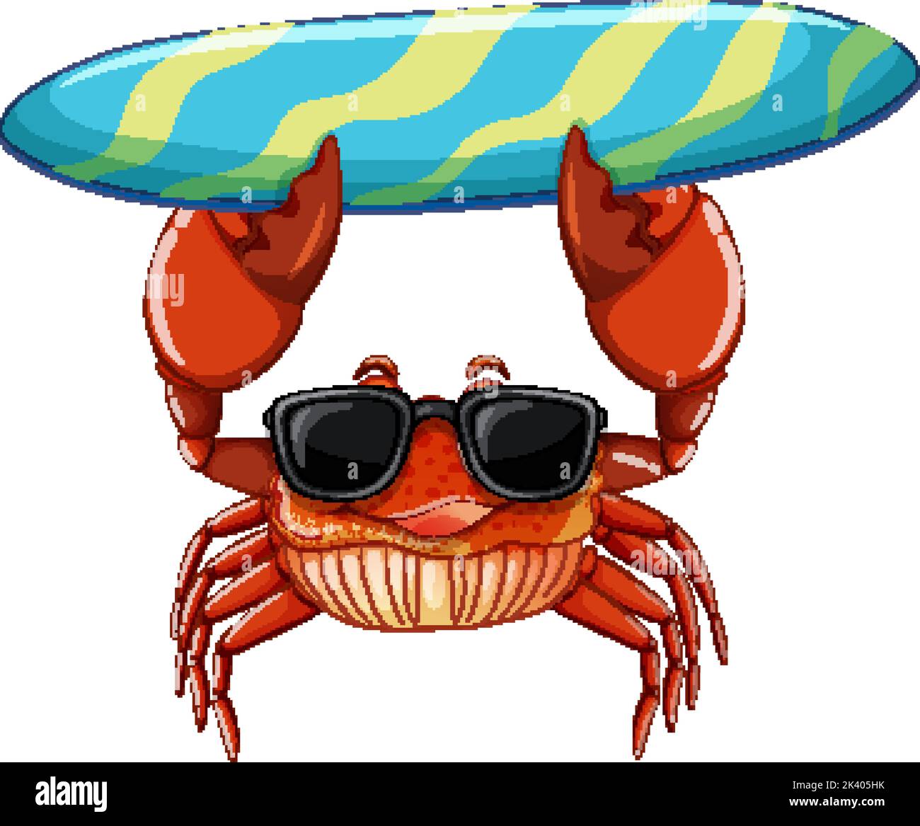 Cute crab cartoon character holding surfboard illustration Stock Vector ...