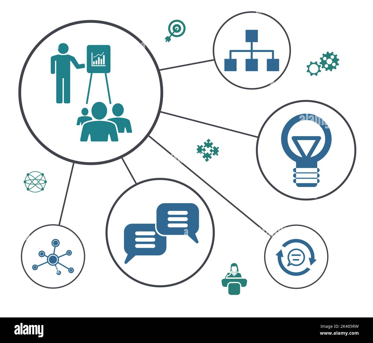 Concept of workshop with connected icons Stock Photo - Alamy