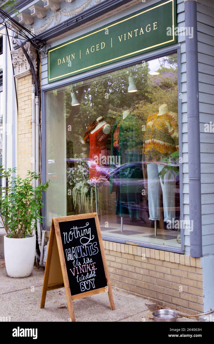 The exterior of Damn Aged Vintage clothing with a sign saying "Nothing ...