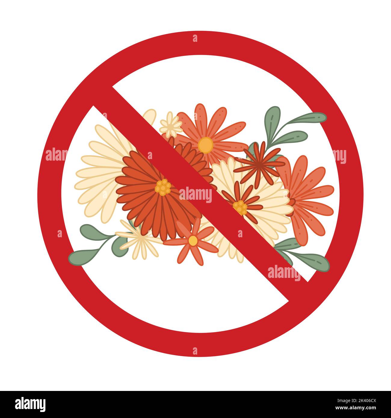Vector forbidden sign with groovy bouquet. Hippie flowers in the ...