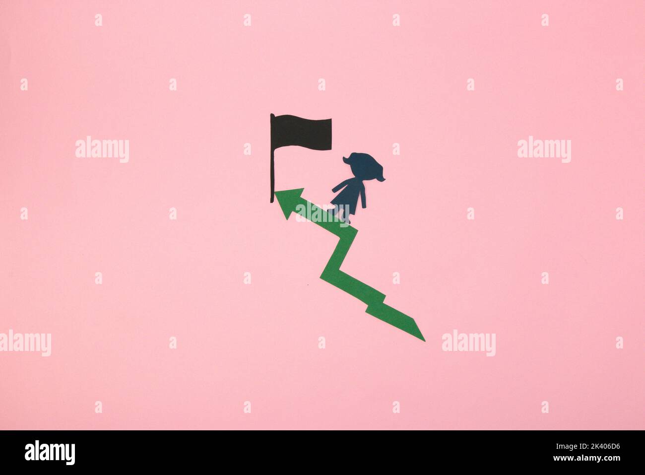 business woman reaching the goal, arrow as stairs to the top, creative ...