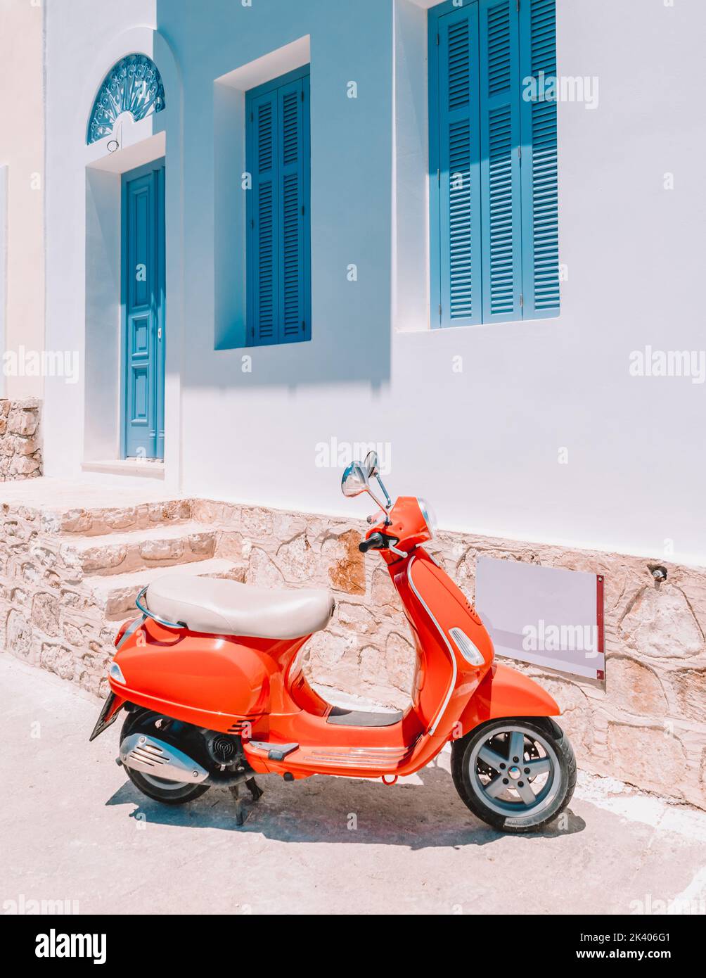 old Greek shutter window at a Greek village. Holiday vacation concept ...