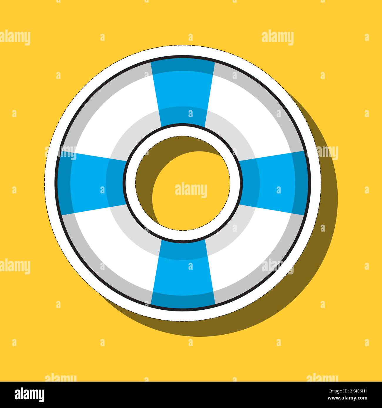 Cartoon sticker of a lifebuoy with blue stripes on a white background ...