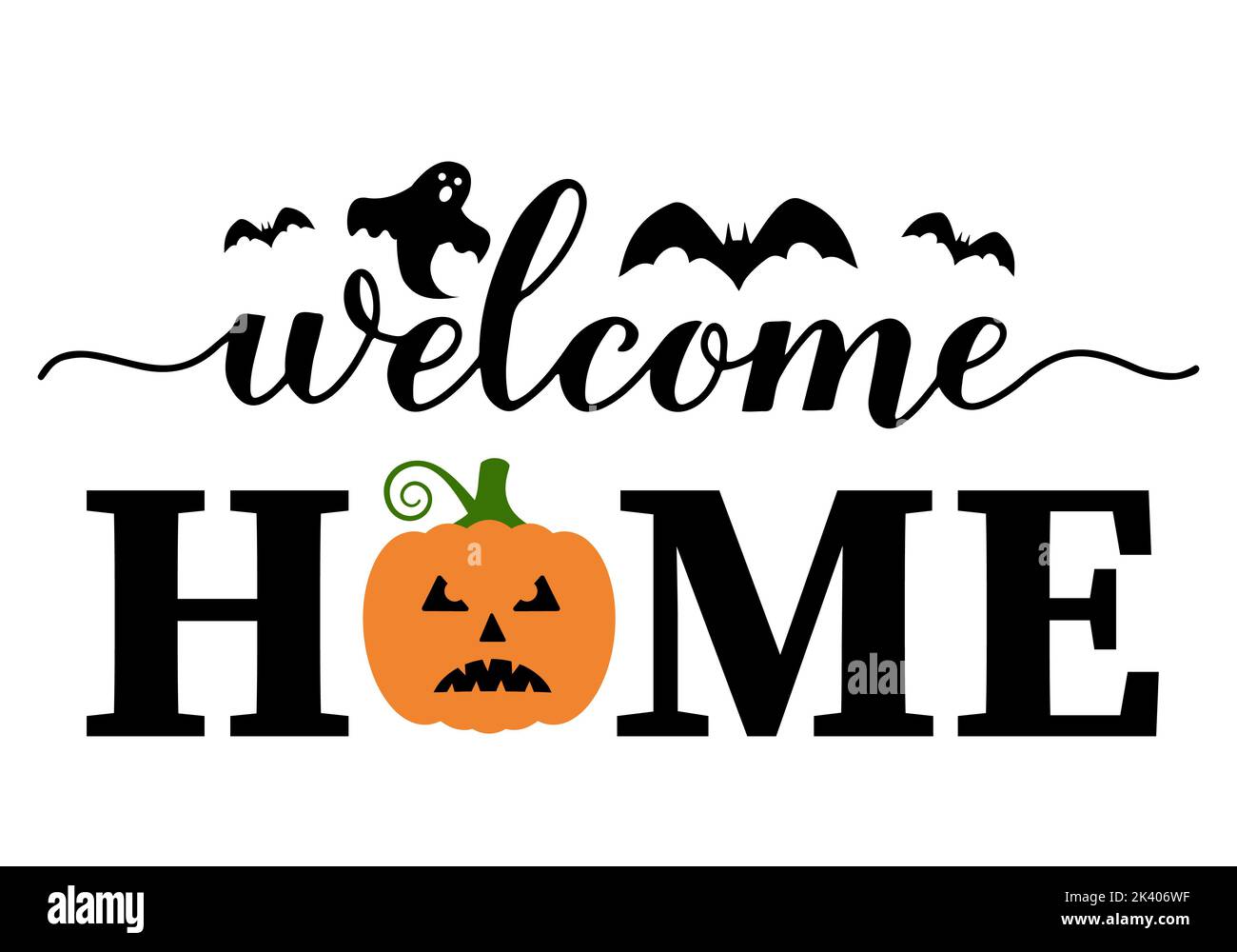 Welcome home lettering Halloween pumpkin. Vector template for ...