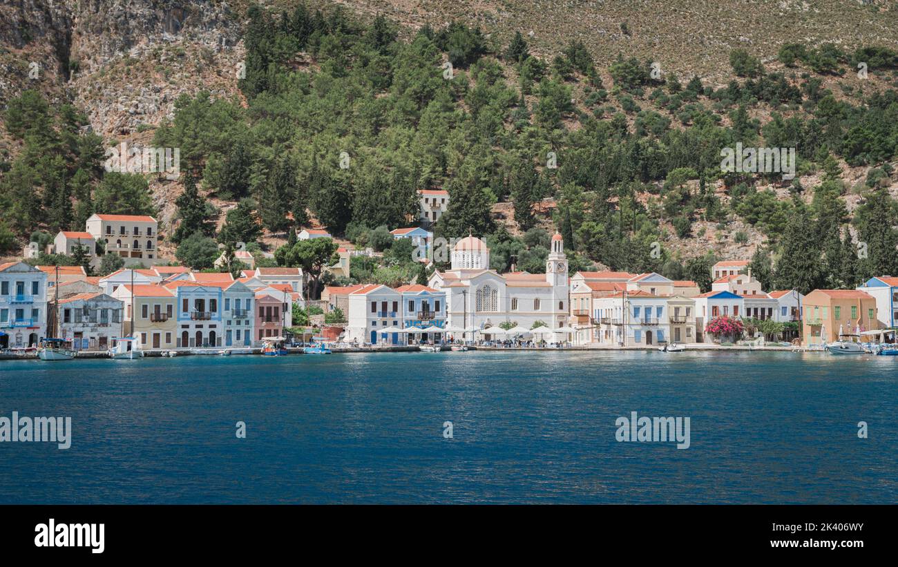 Kastellorizo island, Megisti harbor Greek village between Turkey Kas ...