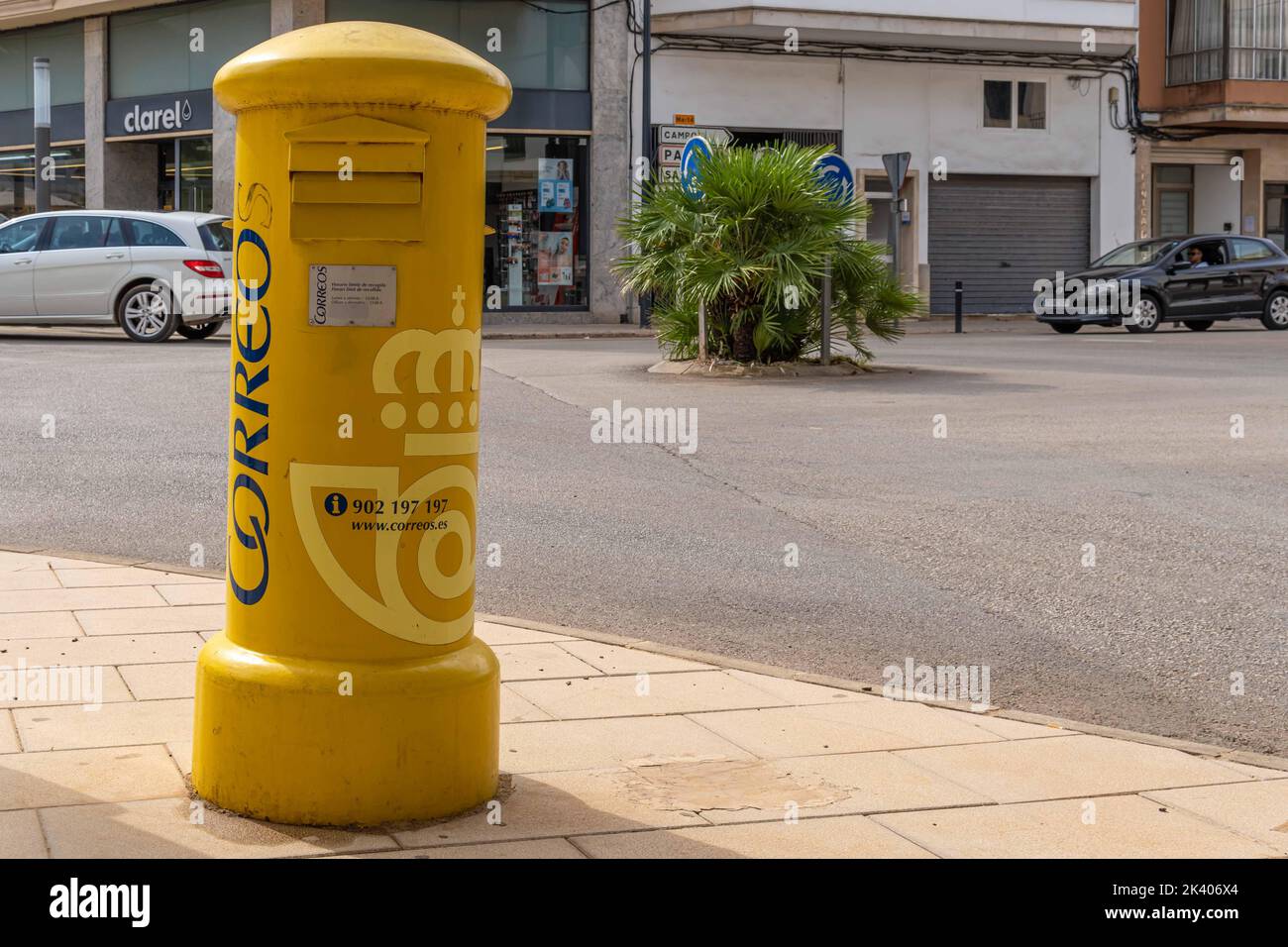 Felanitx, Spain; september 21 2022: Yellow mailbox for sending postal ...