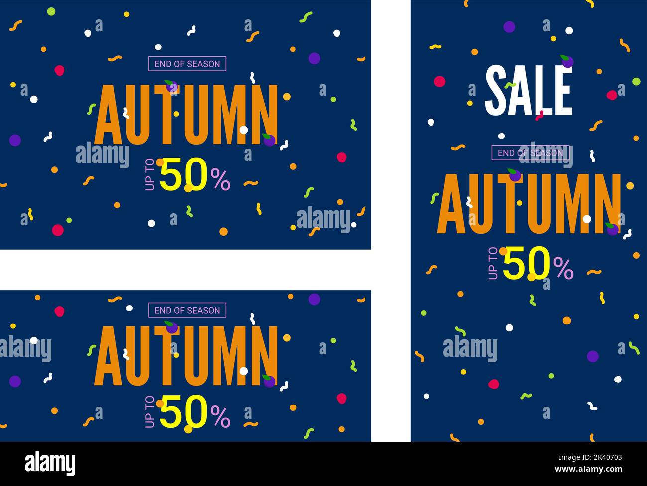 Set banners - Sale Autumn with confetti on dark blue background. Vector ...