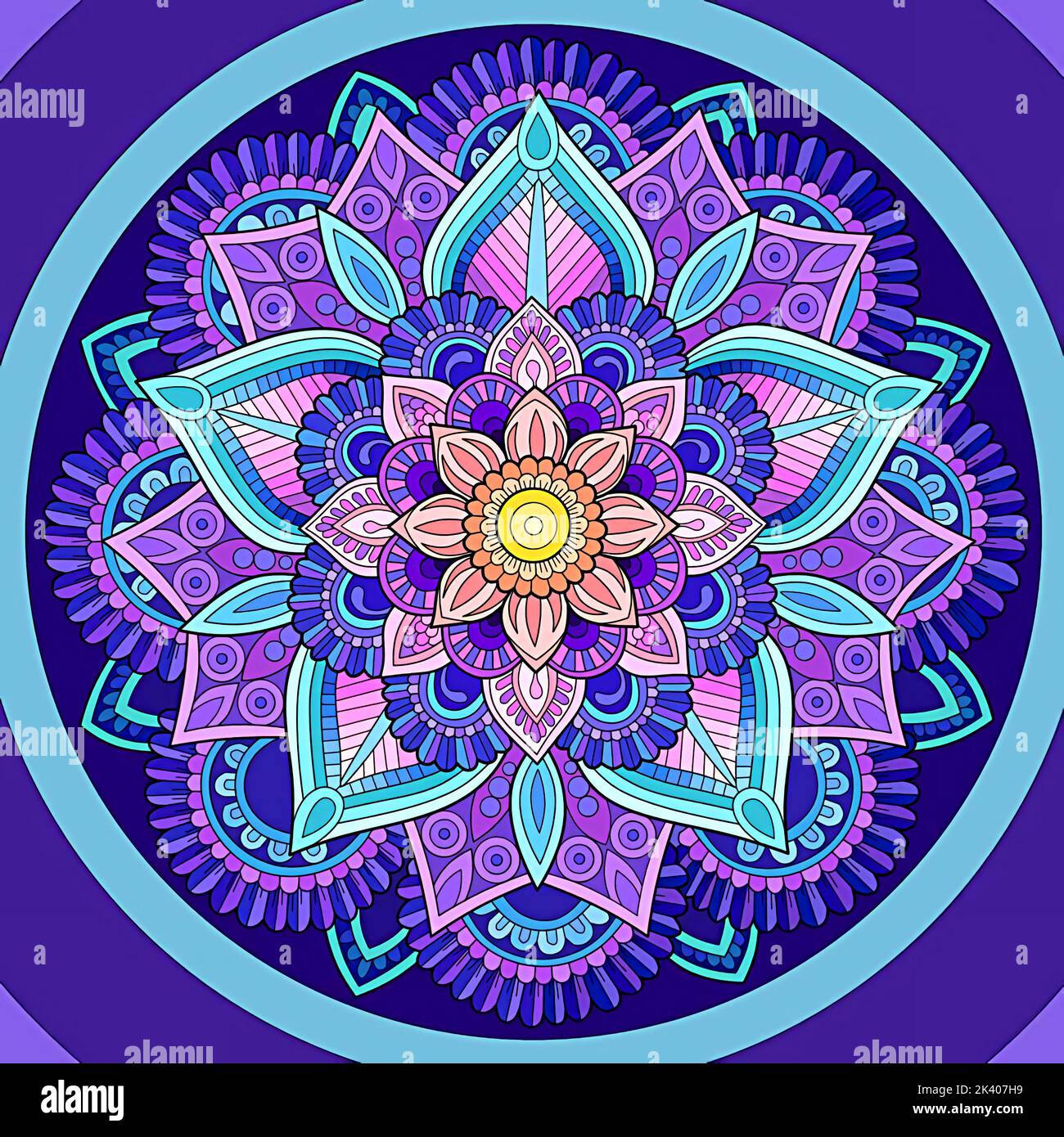 mandala with a mix of colors, yellow, pink, purple and blue Stock Photo ...