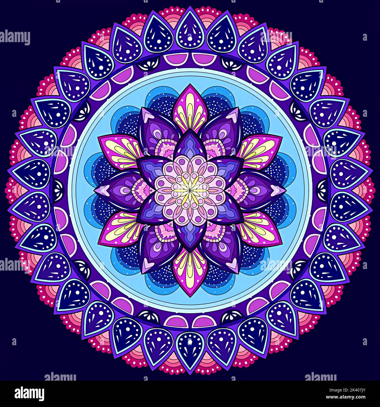 mandala with a mix of colors, yellow, pink, blue and purple Stock Photo ...