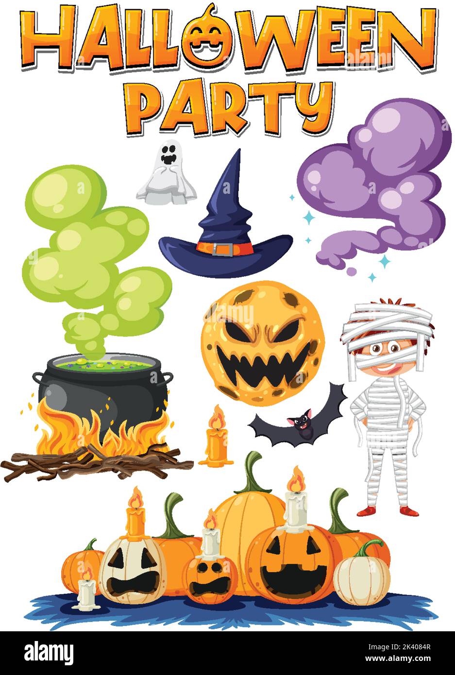 Halloween cartoon character and elements set illustration Stock Vector ...