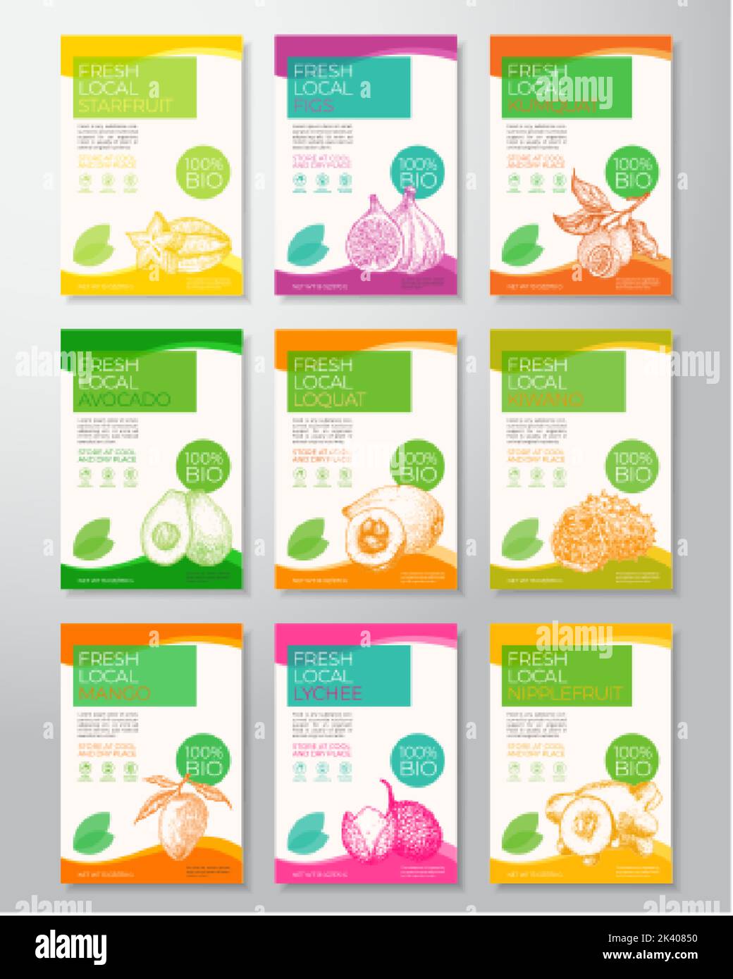 Fresh Local Exotic Tropical Fruits Label Templates Set. Abstract Vector ...