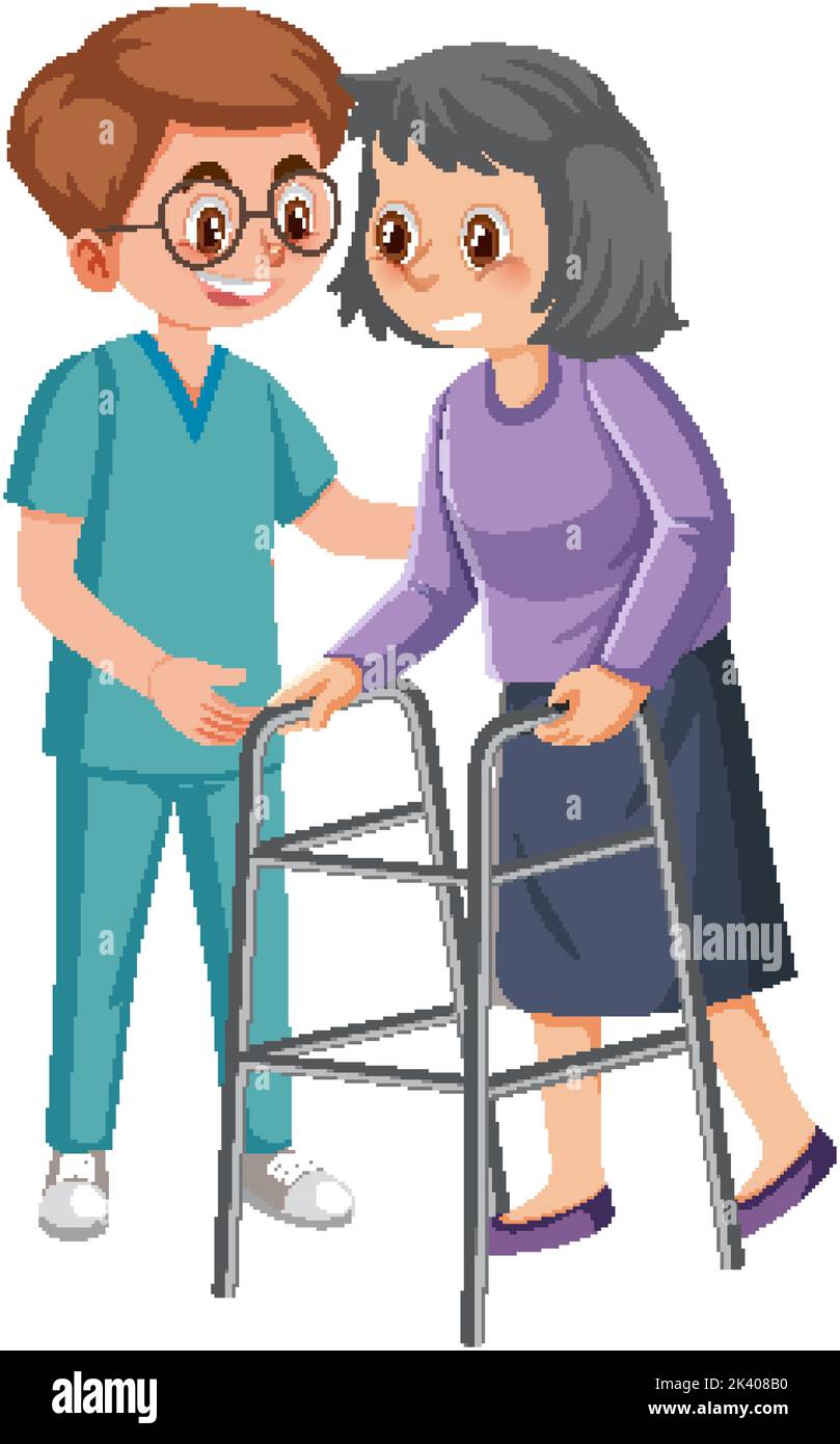 Nurse with patient cartoon character illustration Stock Vector Image ...