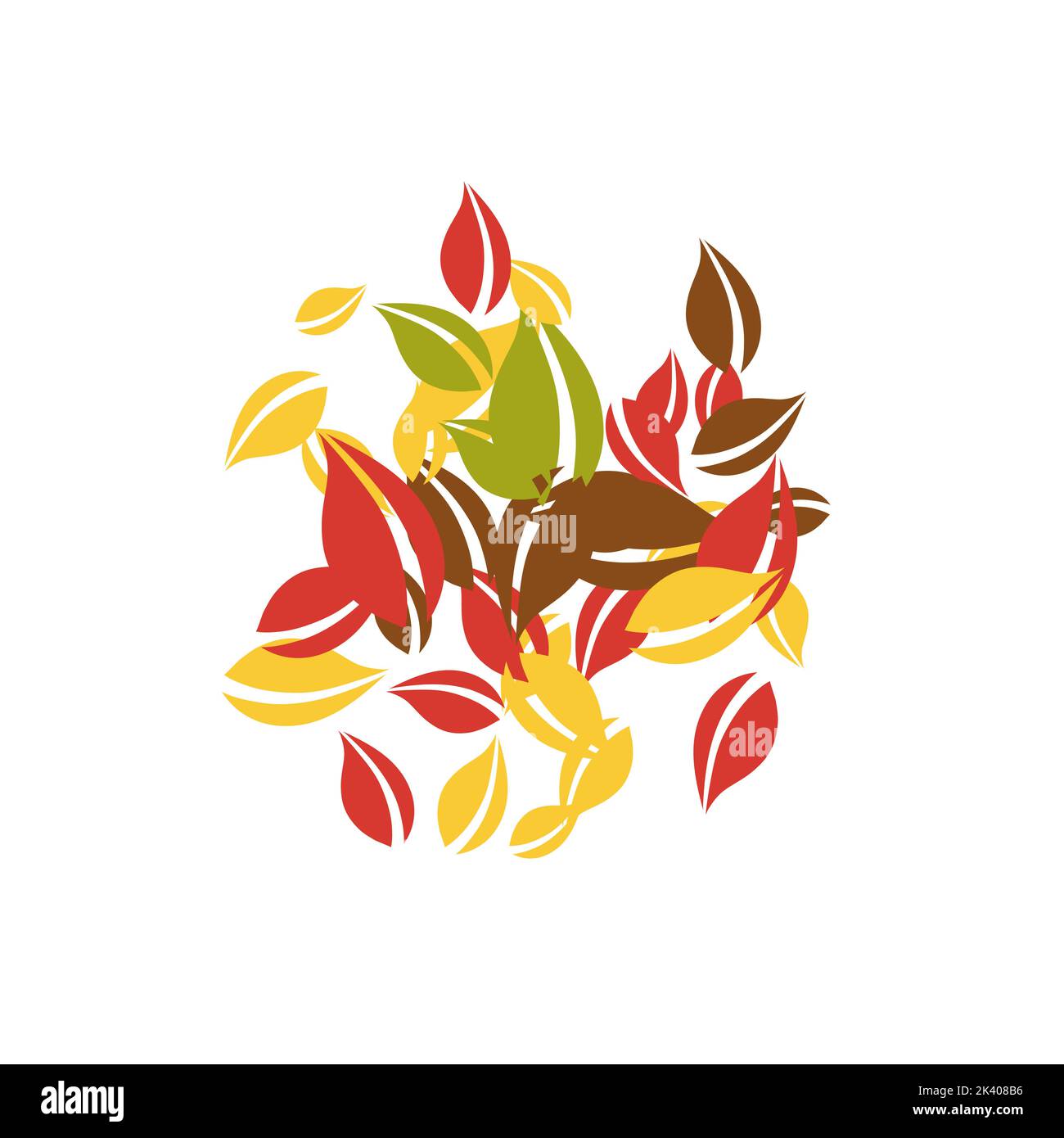 Falling autumn leaves. Red, yellow, green, brown chaotic leaves flying. Explosion colorful ...