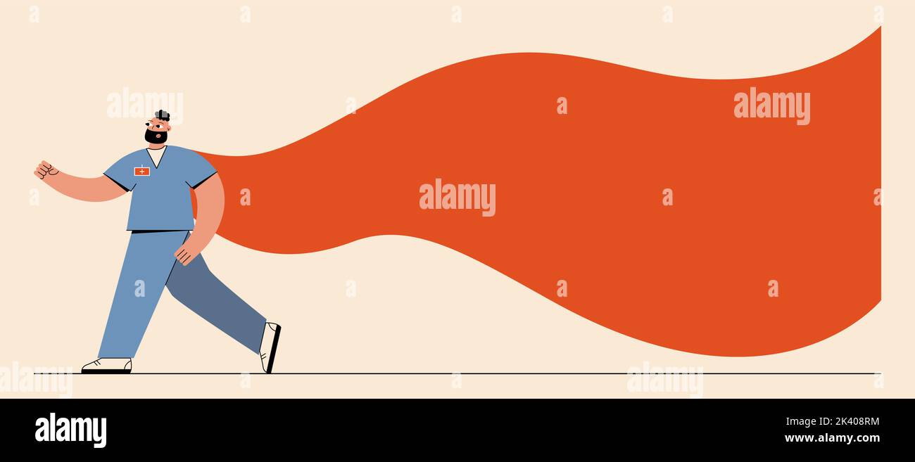 Web banner with Super Hero doctor. Worker cape person Stock Vector ...