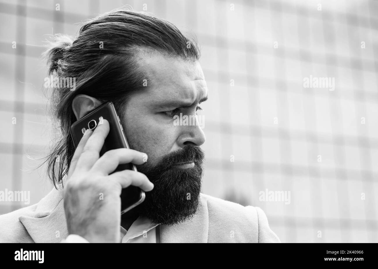 communication. confident and handsome guy. businessman. brutal bearded ...