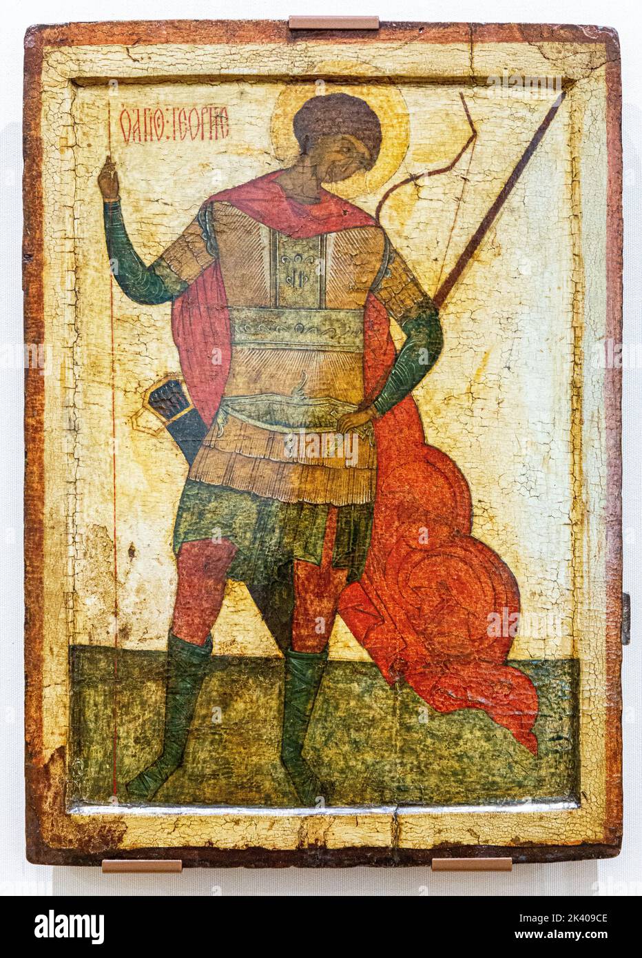 Antique Russian orthodox icon painted on wooden board. The St. George ...