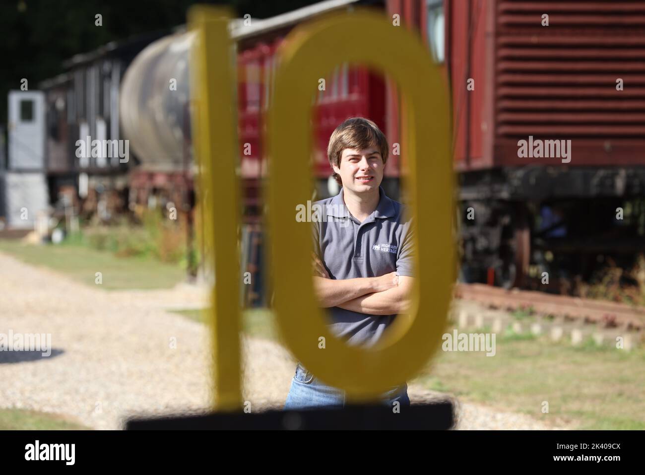 James Waters (with Dad Robin) alongside the 1880s train carriage which ...
