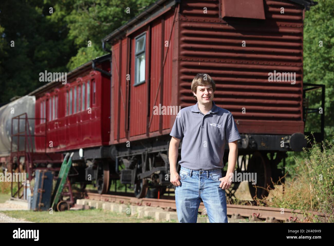 James Waters (with Dad Robin) alongside the 1880s train carriage which ...