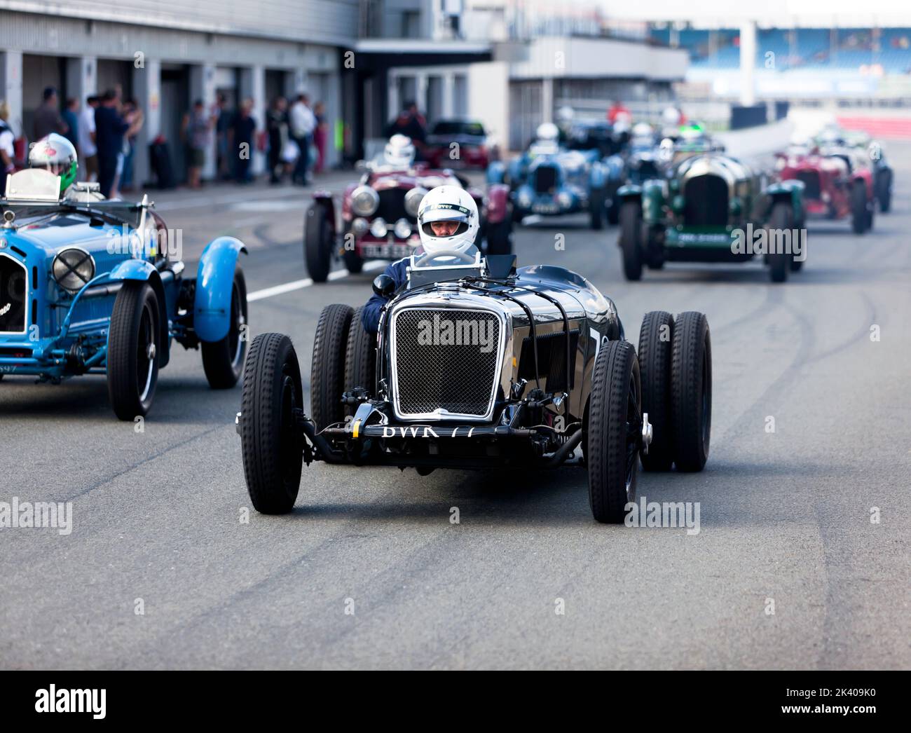 John Burton driving his Black, 1936, Jaguar SS100, at the start of the ...