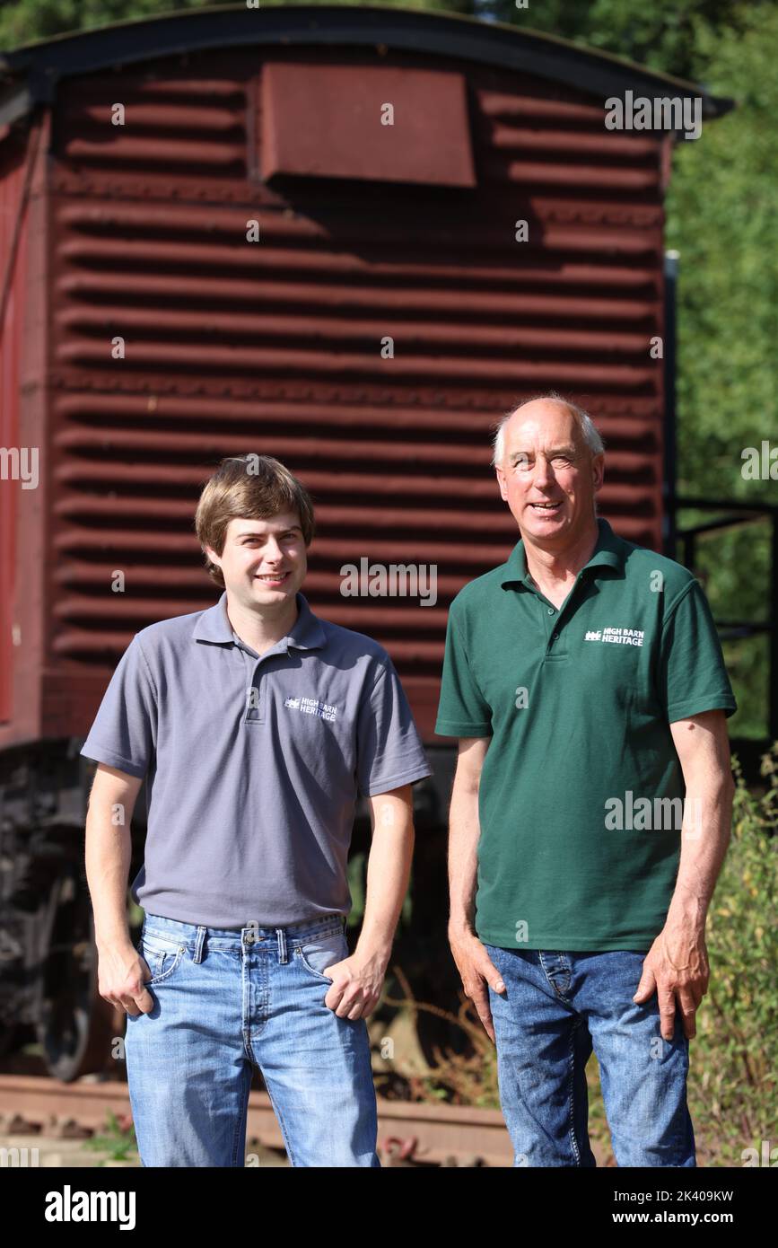 James Waters (with Dad Robin) alongside the 1880s train carriage which ...