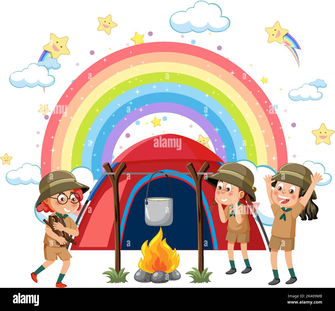 Camping kids with rainbow illustration Stock Vector Image & Art - Alamy