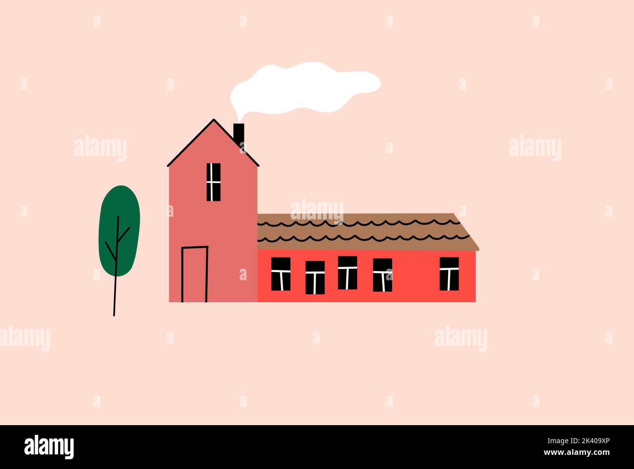 Doodle building. Cute small house and garden. Vector flat apartments ...