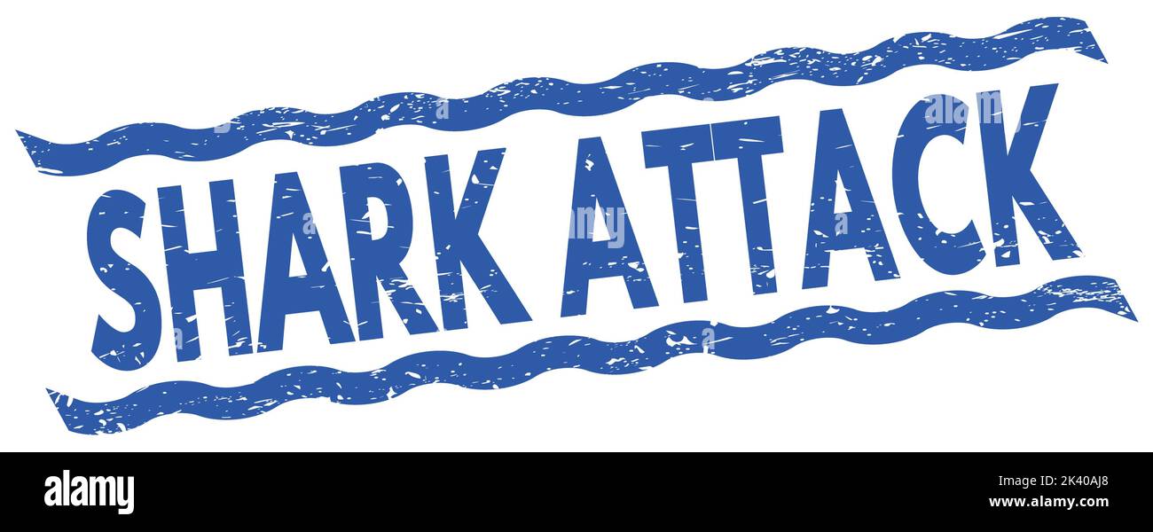 SHARK ATTACK text written on blue lines stamp sign Stock Photo - Alamy