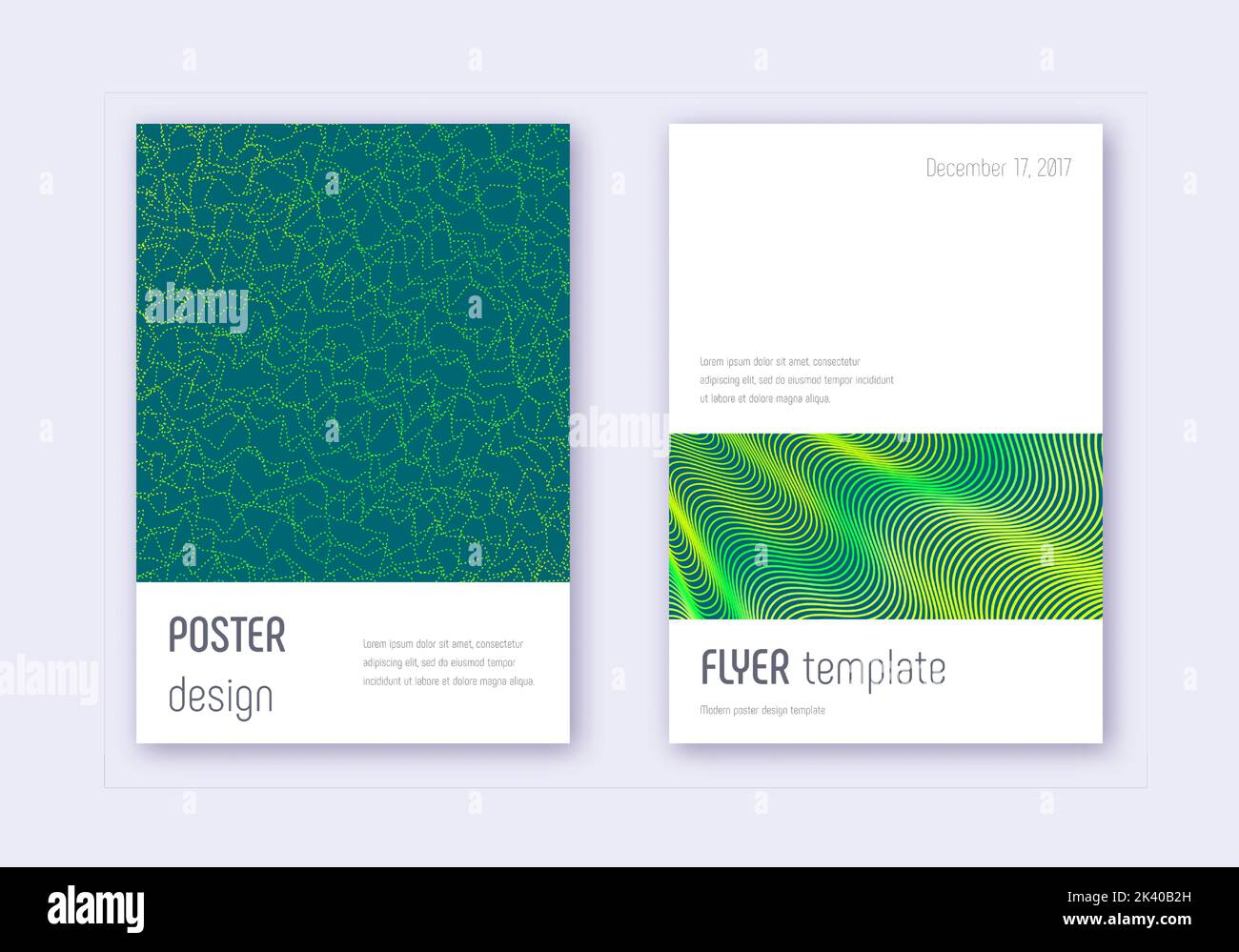 Minimalistic cover design template set. Green abstract lines on dark ...