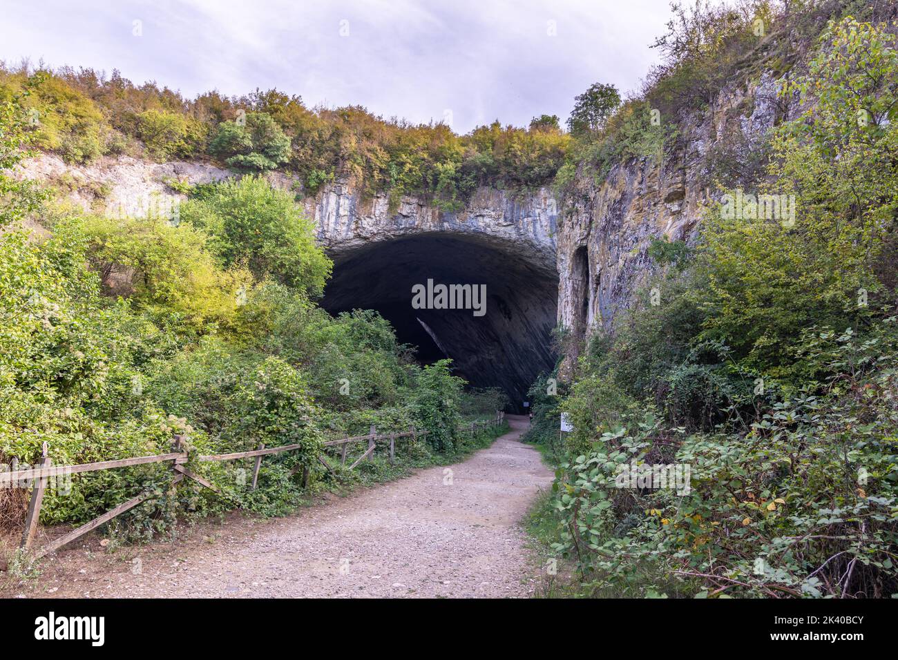 The giant Devetashka Cave with amazing ecosystem inside. Located near ...