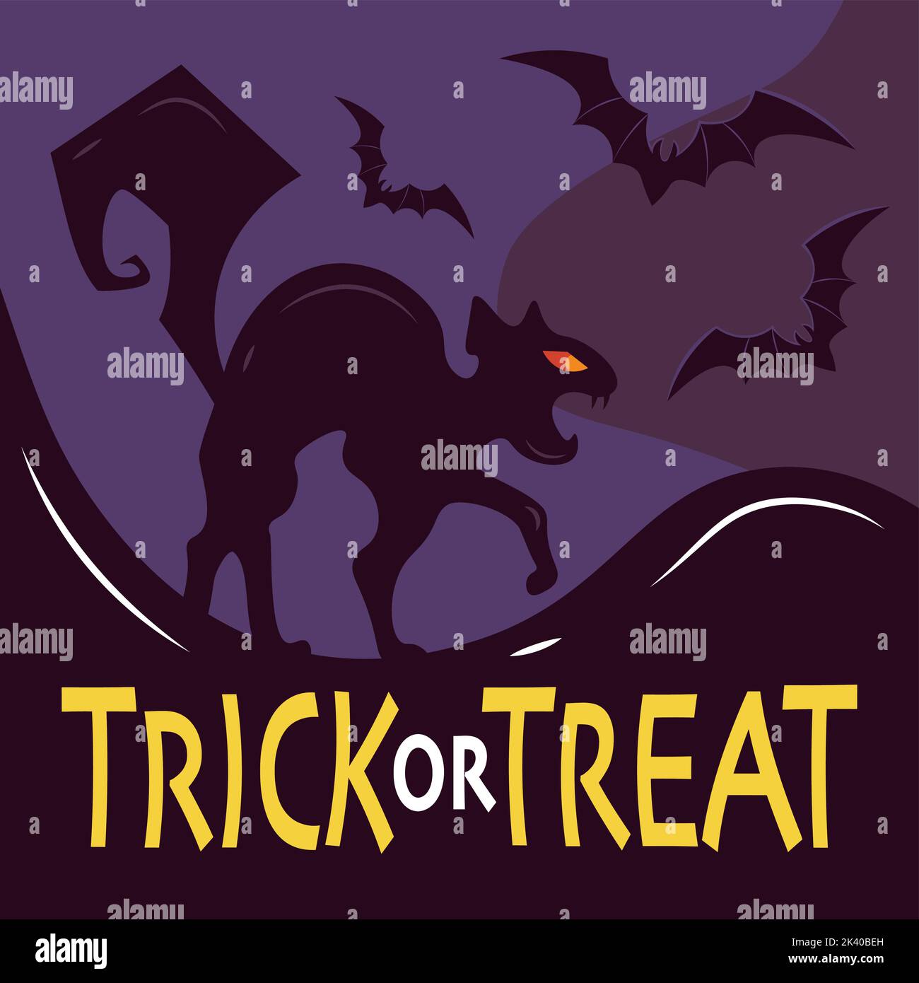 square card with angry cat and bats halloween vector Stock Vector Image ...
