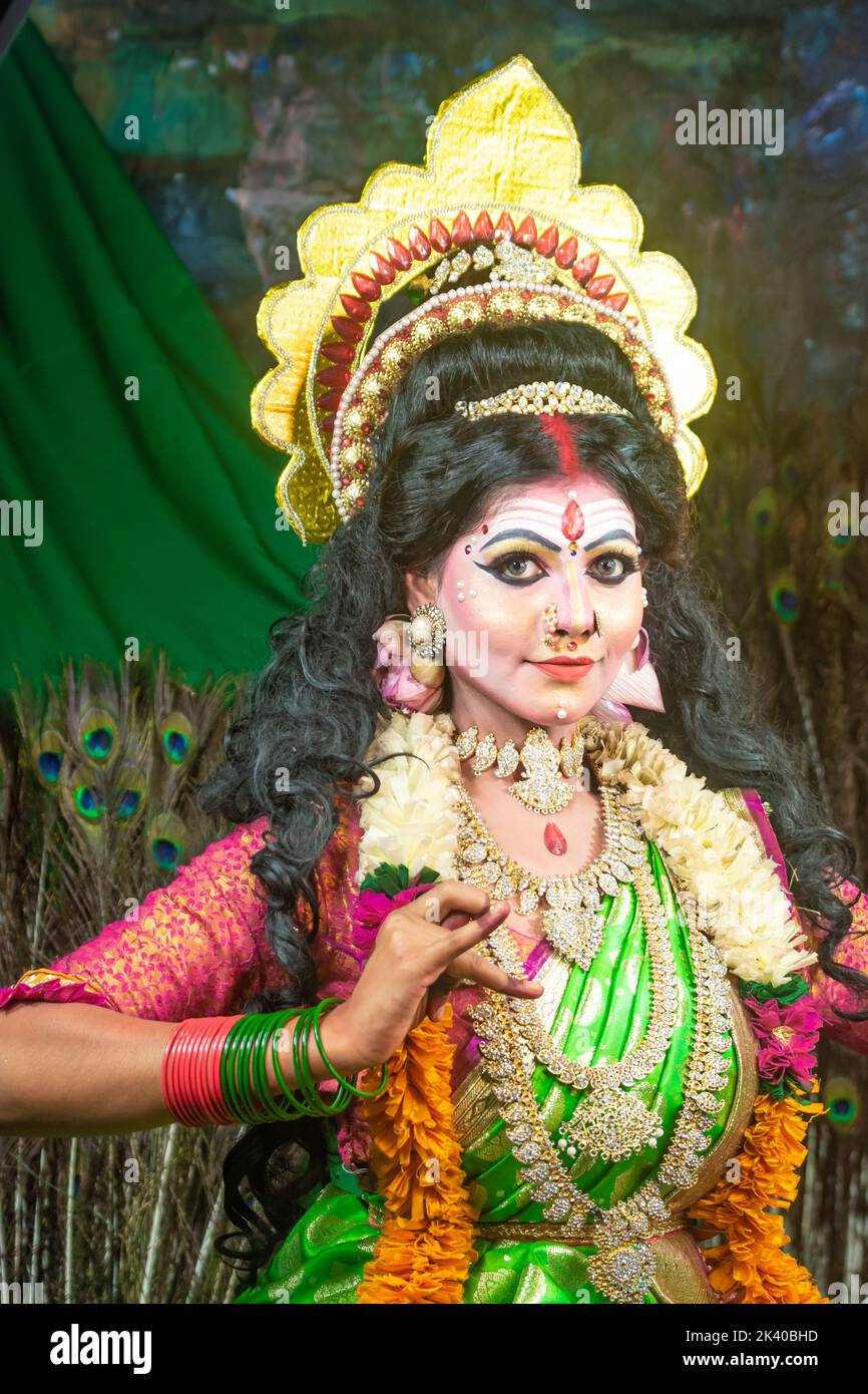 Agomoni concept photo shoot,Woman face with perfect makeup like goddess ...