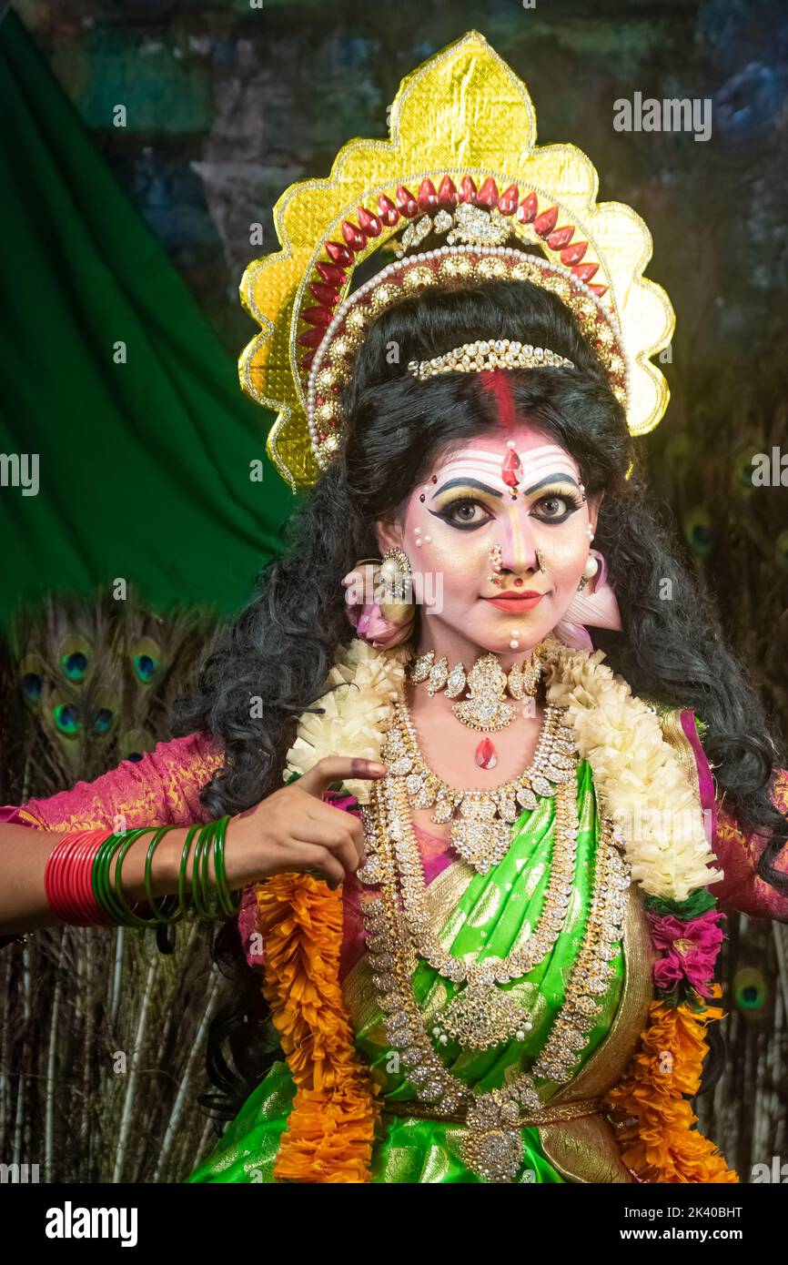 Agomoni concept photo shoot,Woman face with perfect makeup like goddess ...