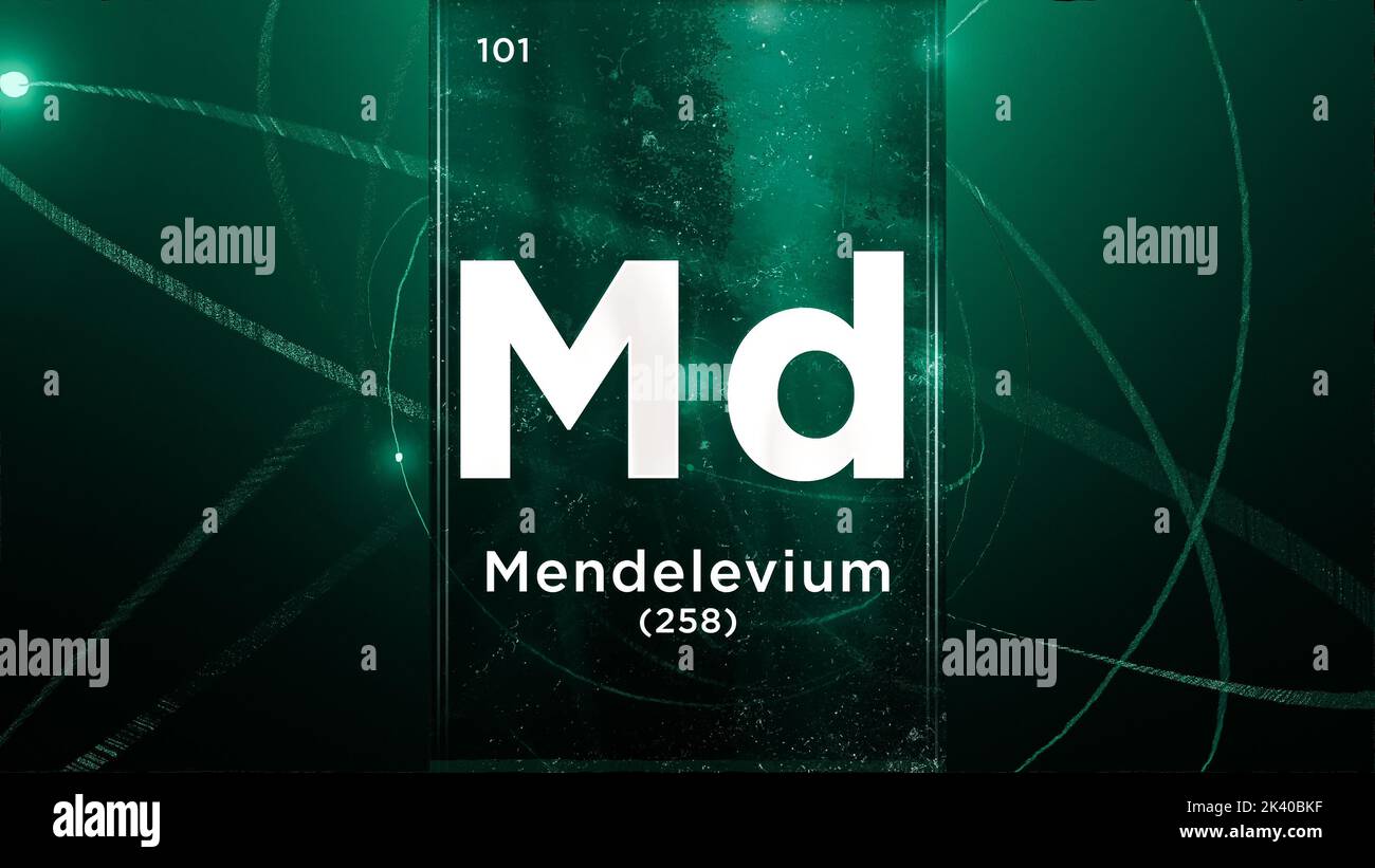 Mendelevium (Md) symbol chemical element of the periodic table, 3D ...