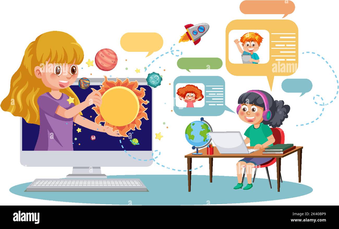 A girl learning online vector concept illustration Stock Vector Image ...