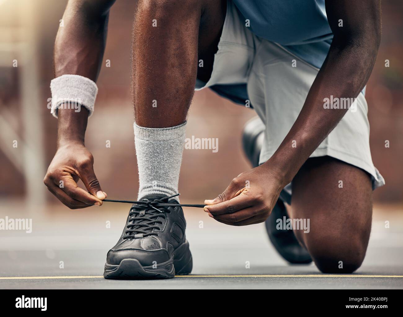 Fitness, running and shoes of black man for training for sports ...