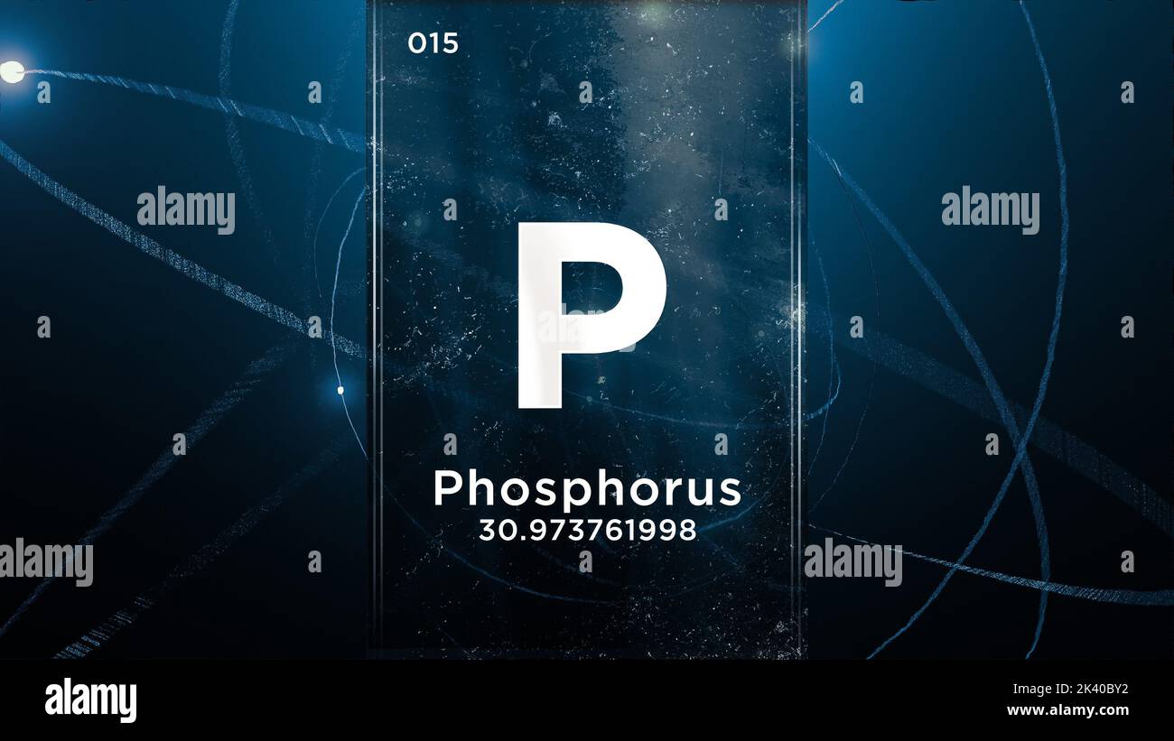 Phosphorus (P) symbol chemical element of the periodic table, 3D animation on atom design ...