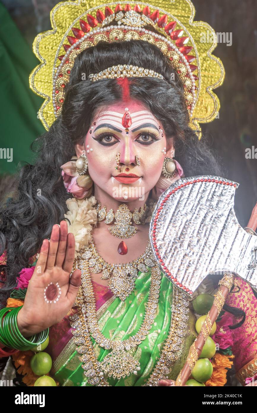 Agomoni concept photo shoot,Woman face with perfect makeup like goddess ...