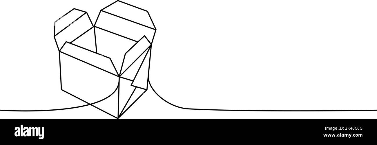 Wok cardboard box one line continuous drawing. Empty cardboard boxes ...