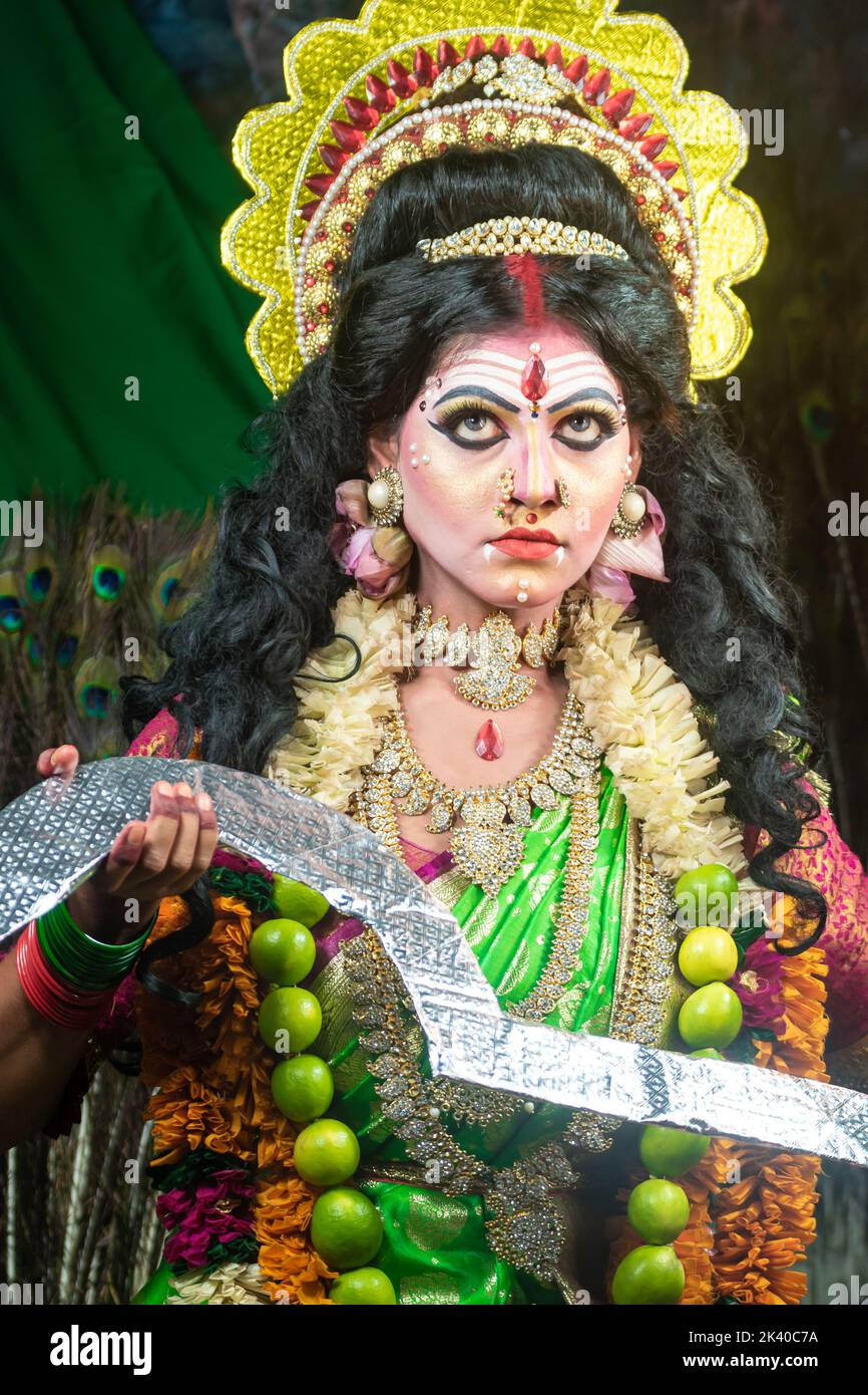 Agomoni concept photo shoot,Woman face with perfect makeup like goddess ...