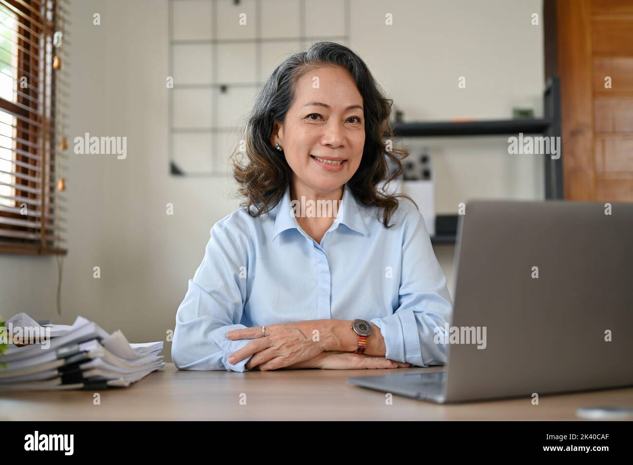 Successful and professional Asian aged businesswoman or female senior ...