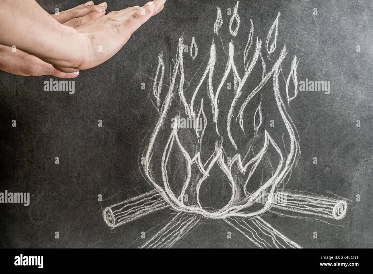 Fire drawn with chalk on the school board Stock Photo - Alamy
