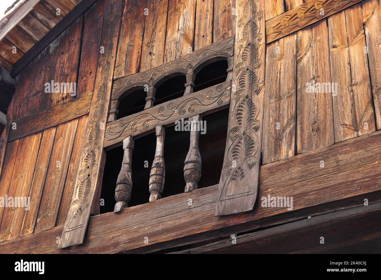 Old carved wooden window in traditional Norwegian house Stock Photo - Alamy