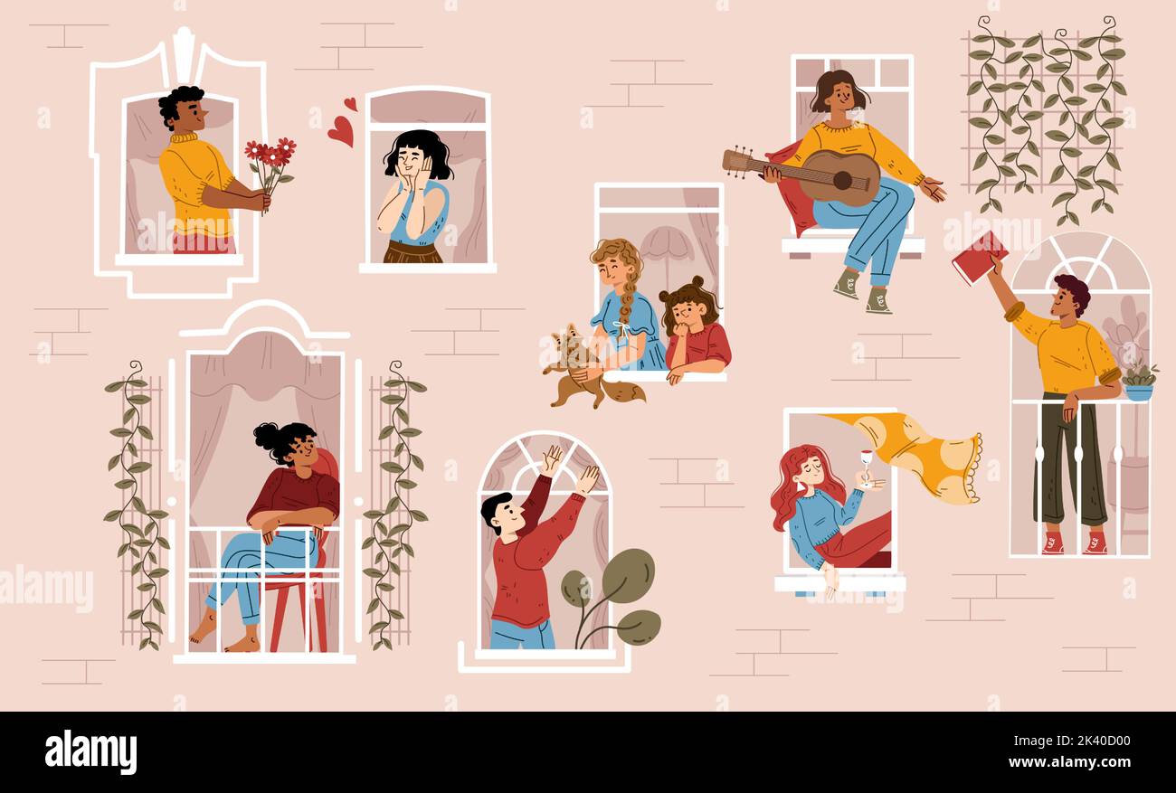 Neighbors in windows, neighborhood communication, fall in love ...